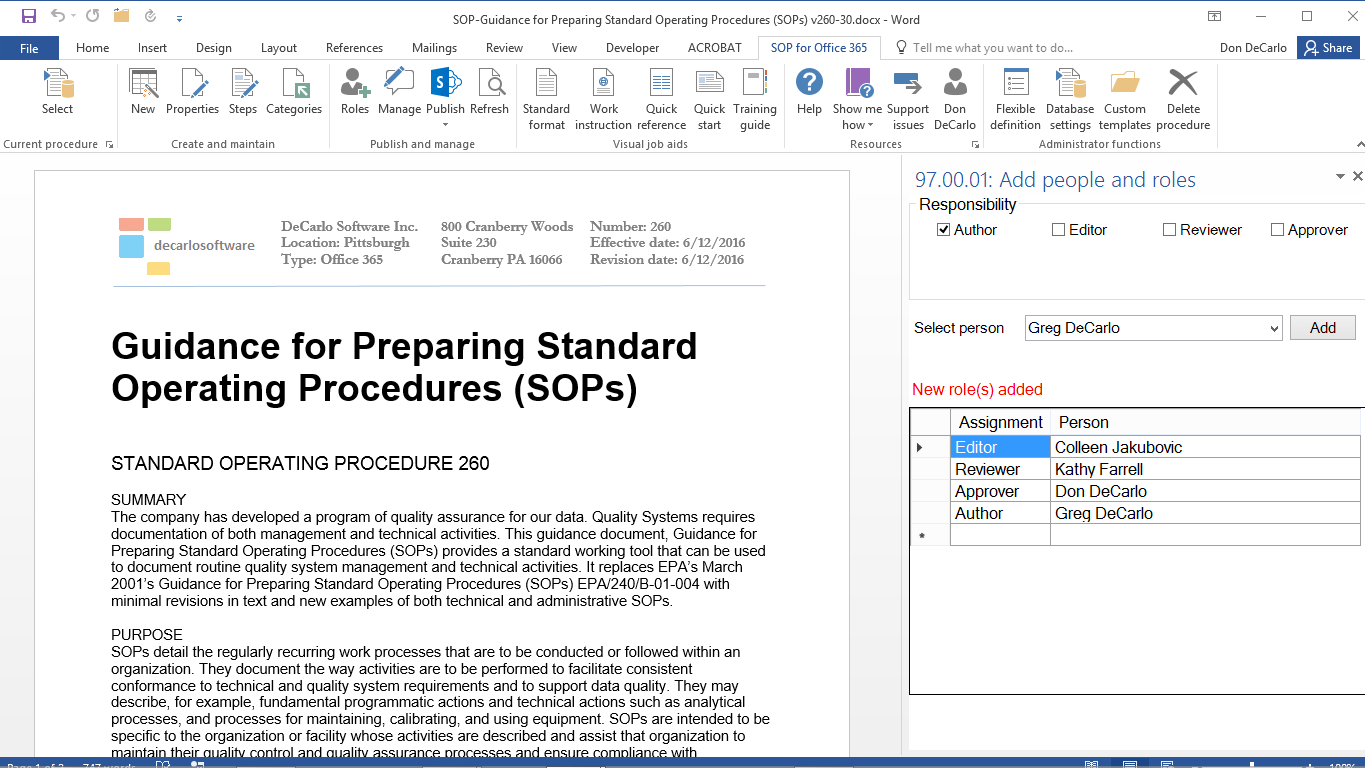 SOP for Office 365 - DeCarlo Software