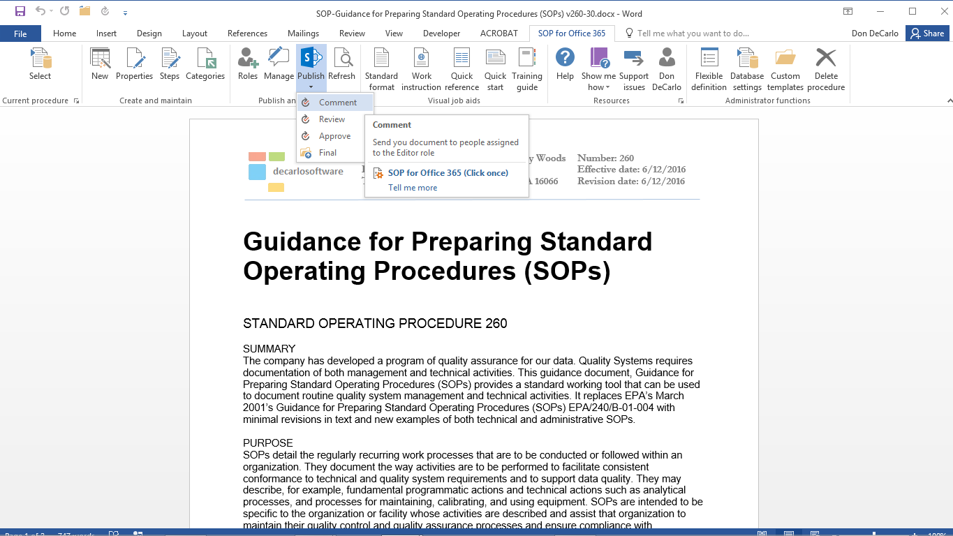 SOP for Office 365 - DeCarlo Software